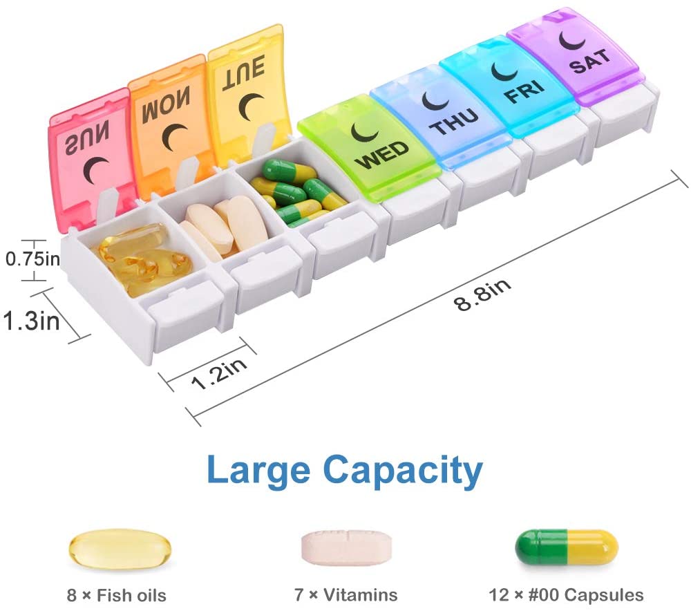 Colorful Small 7 Day Pill Box Portable Weekly Pill Box Dispenser ...